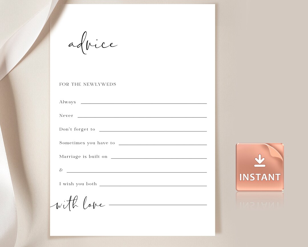 LYRIC - Printable Wedding Advice Cards, Bride Groom Advice for the ...