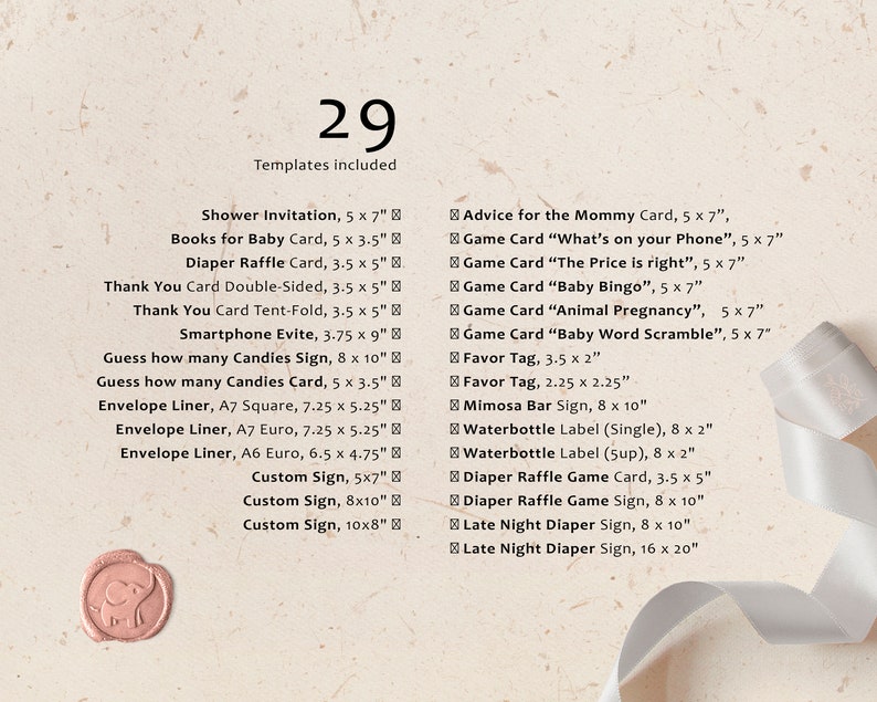 JOY Elephant Baby Shower Invitation Bundle Watercolor Baby | Etsy