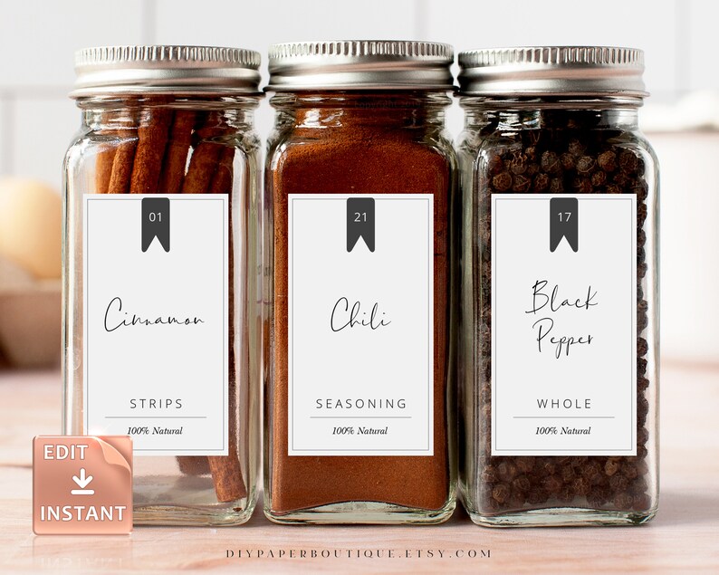 Editable Spice Jar Labels: Minimalist Kitchen Stickers (printable) - Etsy