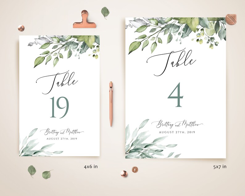 Greenery Wedding Table Numbers: Eucalyptus Boho Template (instant ...
