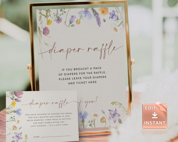 Diaper Raffle Sign Baby in Bloom Shower Template Wildflower - Etsy