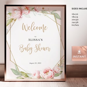 LORI - Pink Blush Baby Shower Welcome Sign, Baby Shower Sign for Girls ...