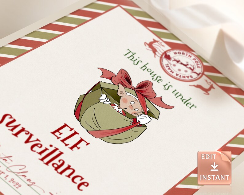 Elf Surveillance Sign Editable Christmas Sign Elf Accessories - Etsy