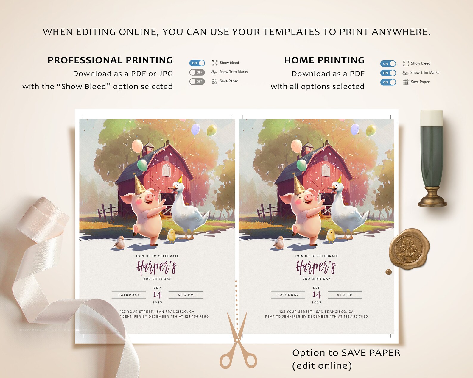 Farm Animals Birthday Invitation Barn Party Invite Template - Etsy