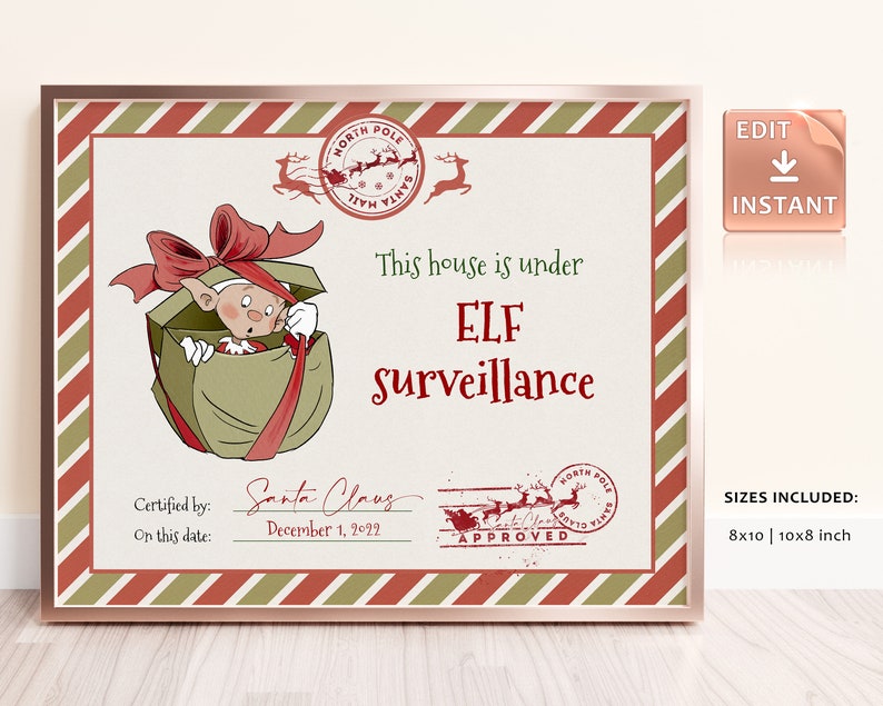 Elf Surveillance Sign Editable Christmas Sign Elf Accessories - Etsy