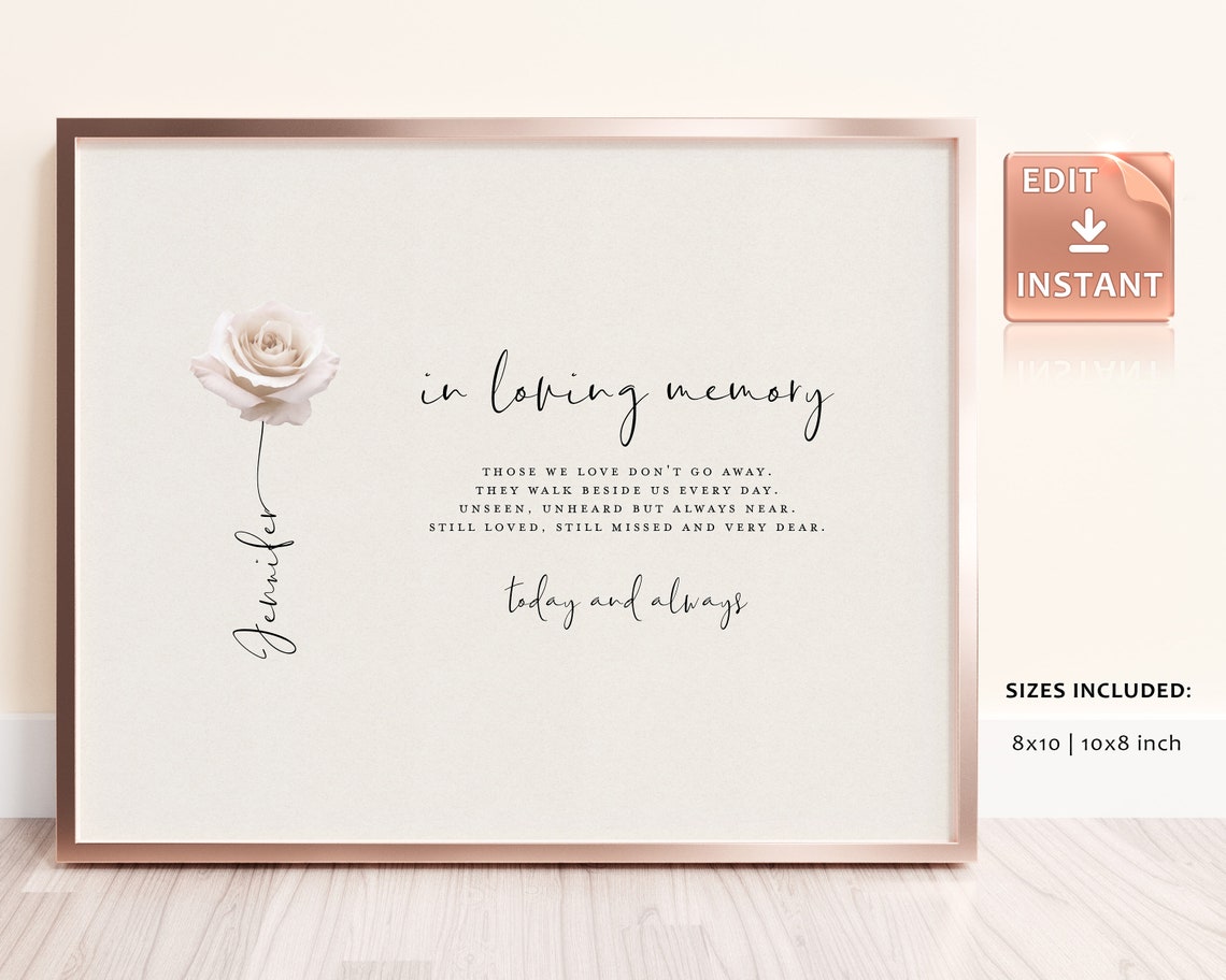 White Rose in Loving Memory Sign Loving Memory Wedding Sign | Etsy