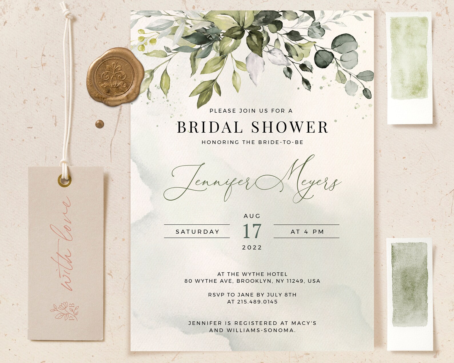 REESE Greenery Bridal Shower Invitation Template Eucalyptus - Etsy
