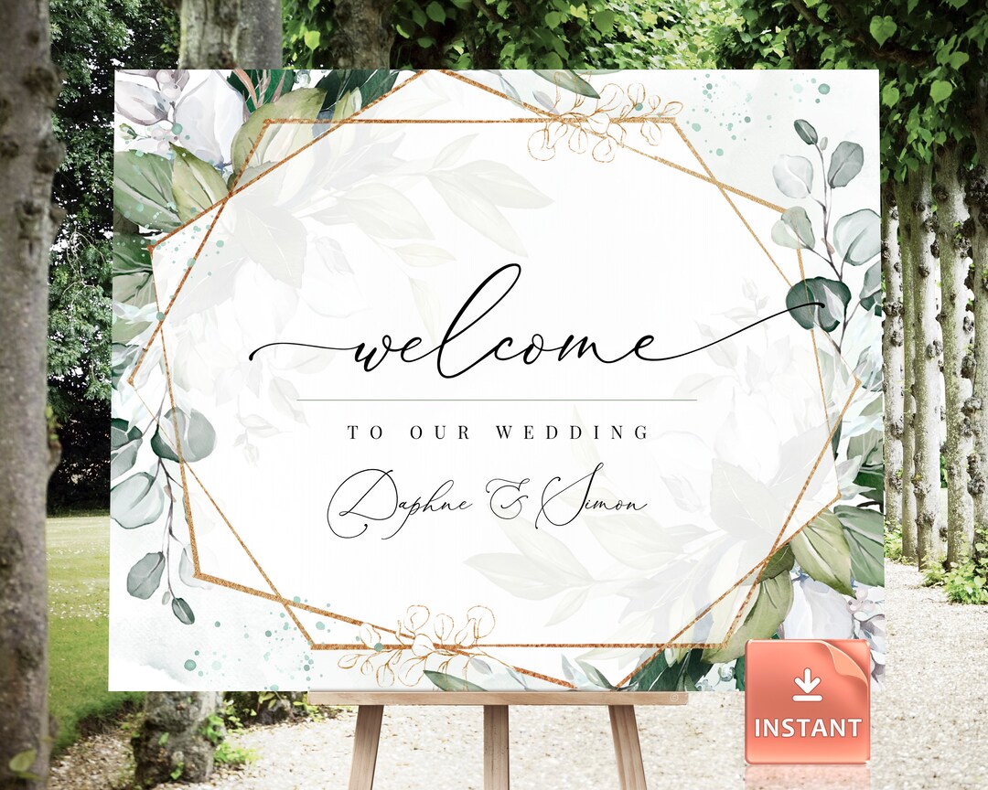 REESE - Geometric Greenery Welcome Sign Wedding, Custom Wedding Sign ...