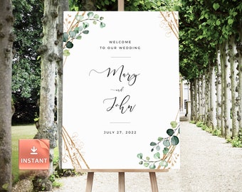 Boho Greenery Wedding Welcome Sign Template With Eucalyptus • INSTANT ...