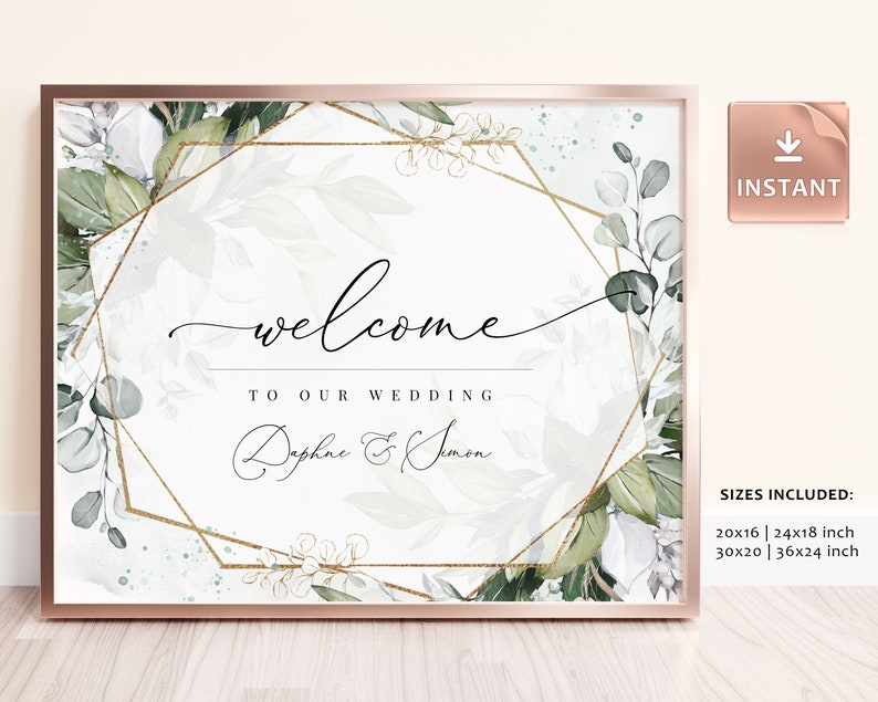 REESE Geometric Greenery Welcome Sign Wedding Custom - Etsy