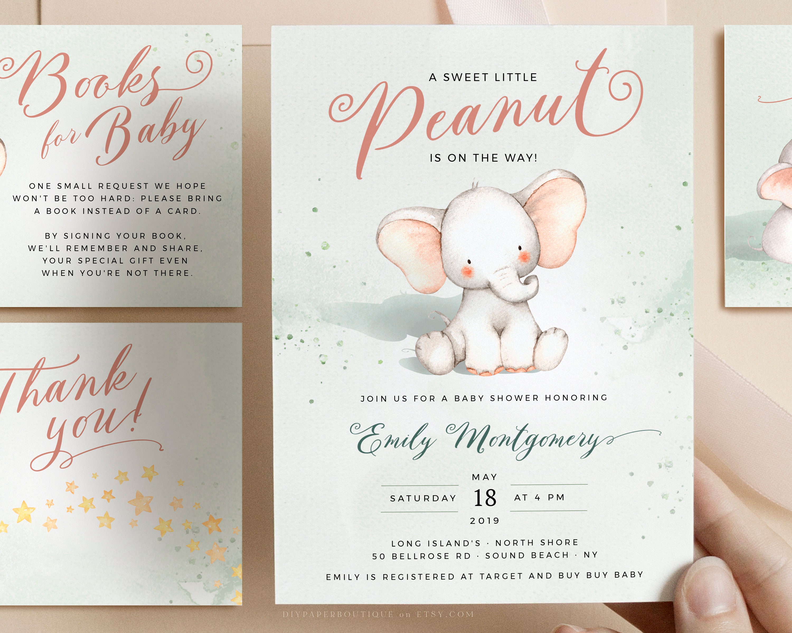 Elephant Baby Shower Invitation Printable Invite Set DIY | Etsy