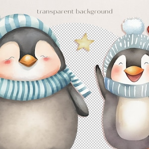 Penguin Clipart, Penguin PNG, Watercolor Clipart, Winter Happy Penguin ...