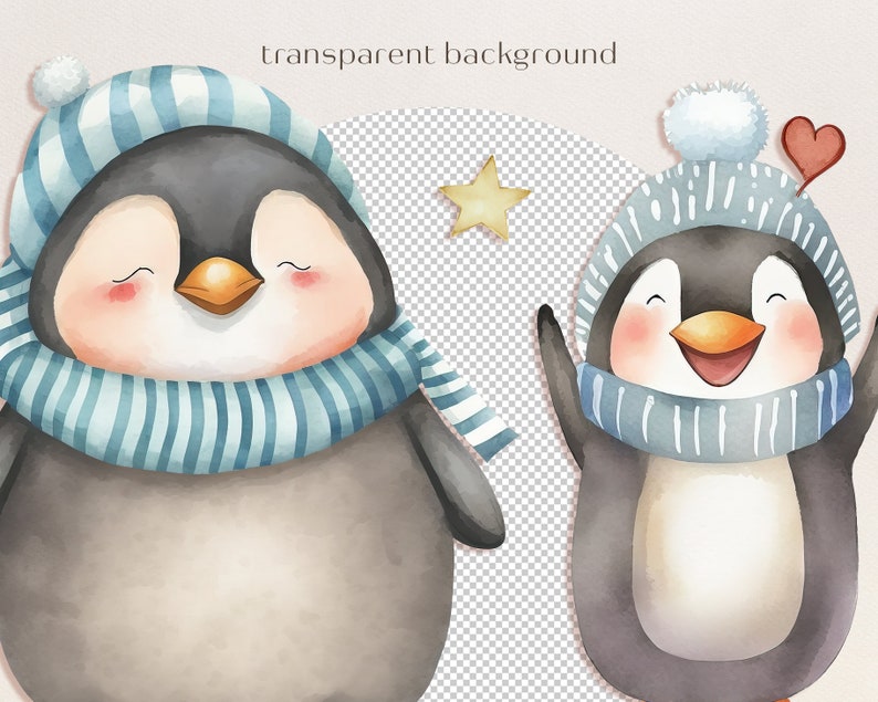 Penguin Clipart Penguin PNG Watercolor Clipart Winter Happy - Etsy