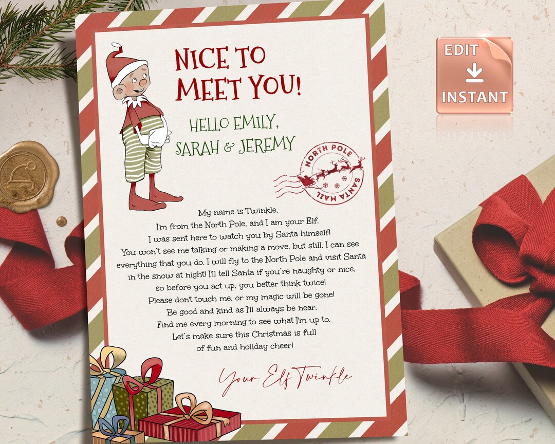 Printable Elf Nice to Meet You Elf Arrival Letter Editable Return ...