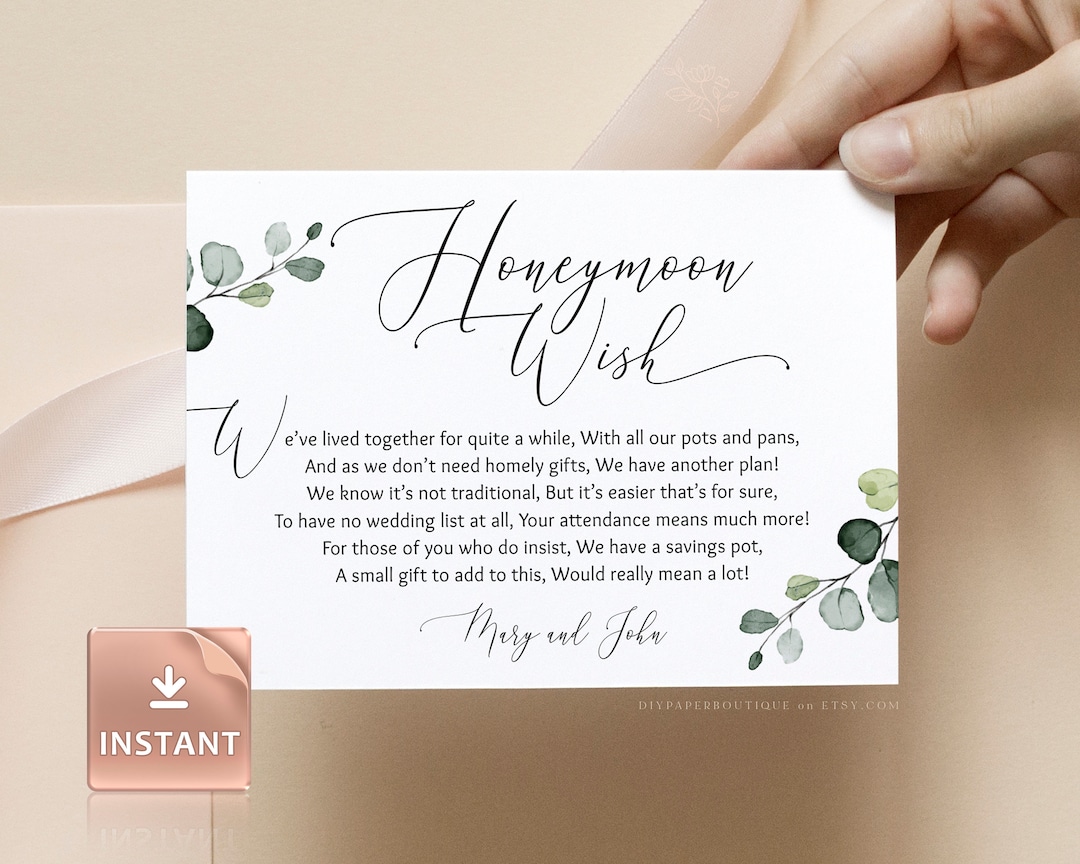 Honeymoon Fund Card Template: Printable Wishing Well (instant Download ...