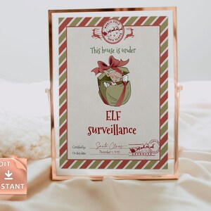Elf Surveillance Sign Editable Christmas Sign Elf Accessories Printable ...