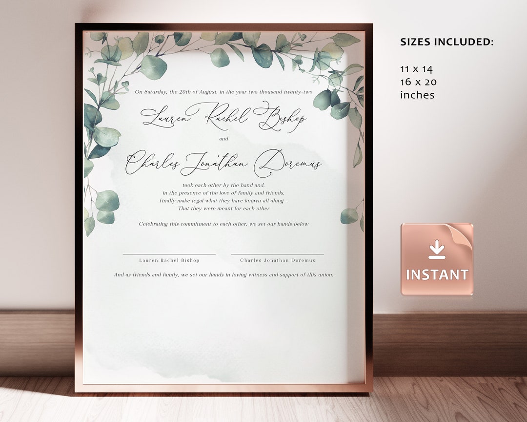 LAILA - Printable Marriage Certificate Template, Greenery Certificate ...