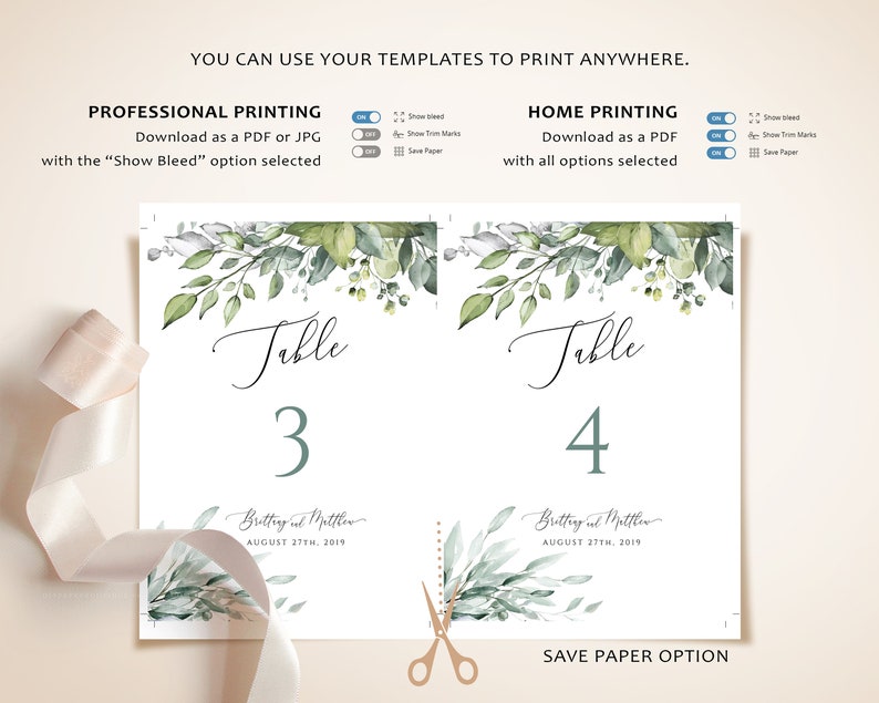 Greenery Wedding Table Numbers: Eucalyptus Boho Template (instant ...