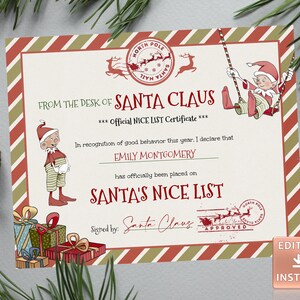 Editable Santa Claus Official Nice List Certificate Letter From Desk ...
