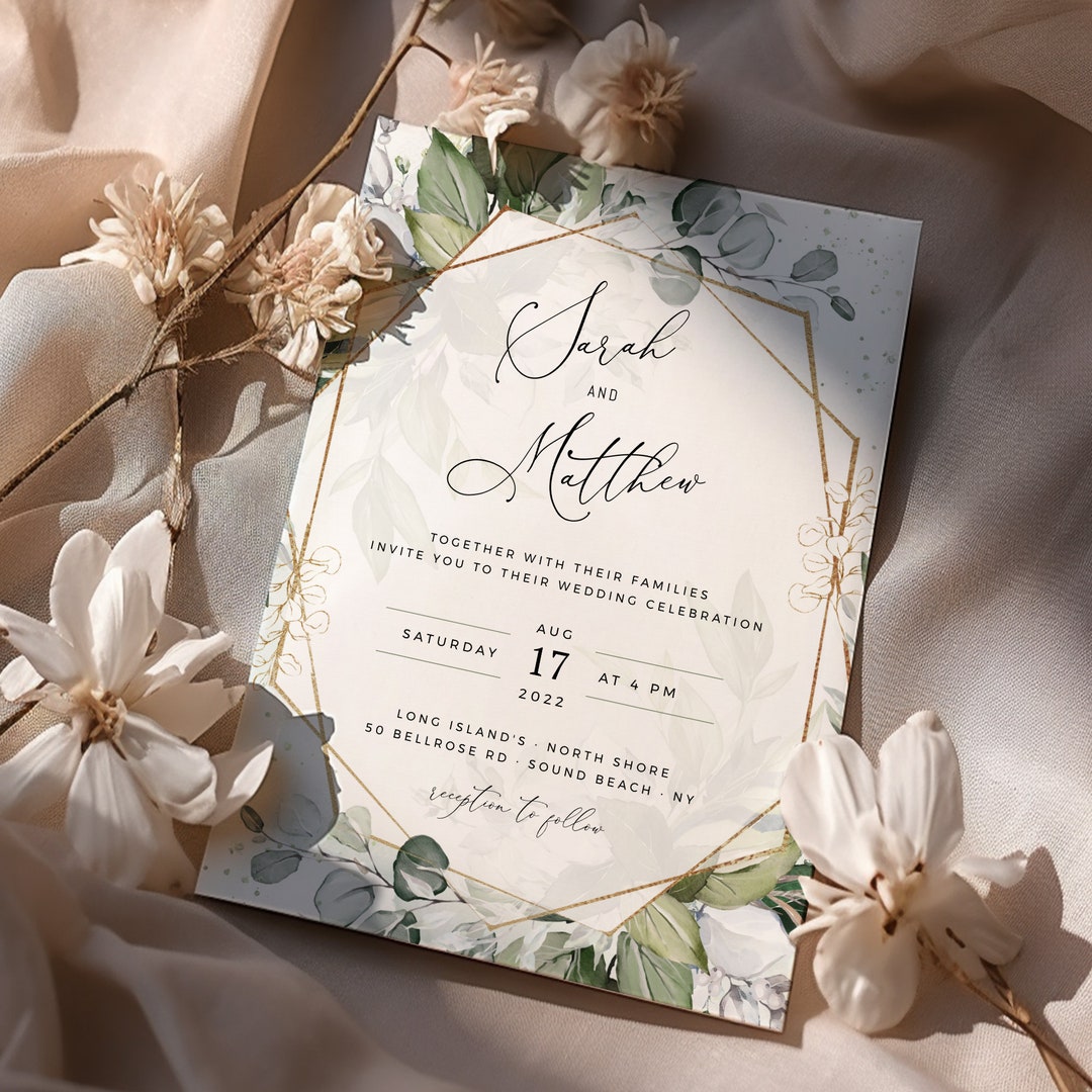 Geometric Greenery Wedding Invitation: Boho Eucalyptus (instant ...