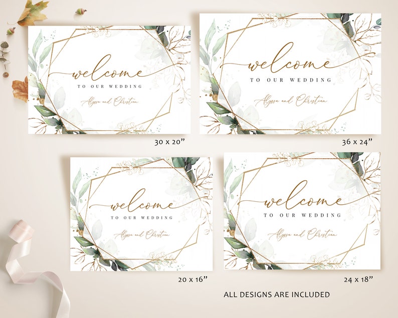 CLEO Wedding Welcome Sign Geometric Faux Gold Custom Sign | Etsy