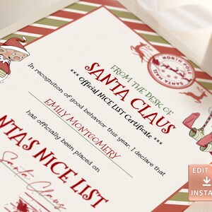 Editable Santa Claus Official Nice List Certificate Letter From Desk ...