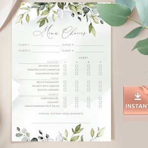REESE - Menu Choices Card, Wedding Meal Choice Card, Customizable Menu ...
