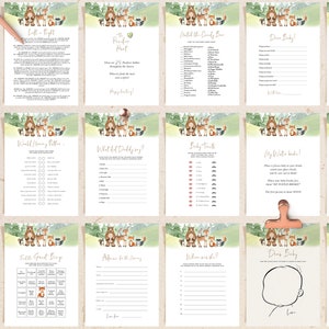 WOODLAND 35 Printable Baby Shower Games, Item Game, Celebrity Baby ...