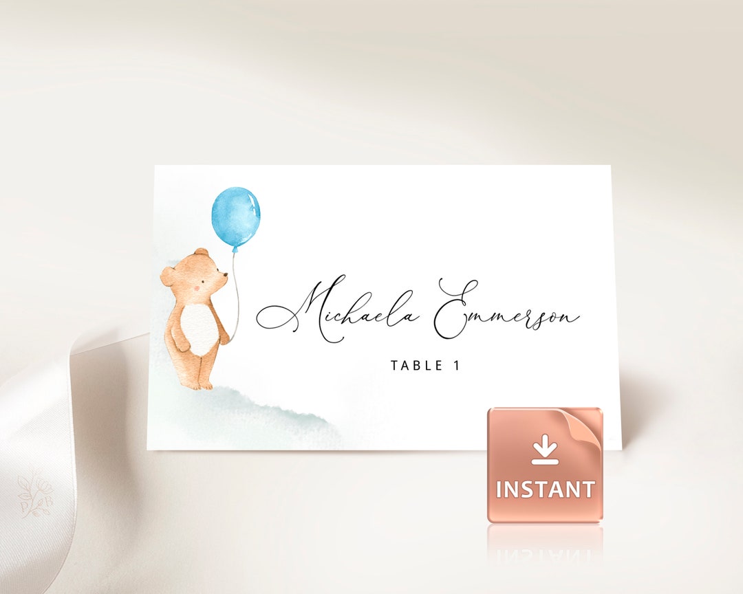 Bear Baby Shower Table Name Cards: Flat or Tent Folded (digital ...