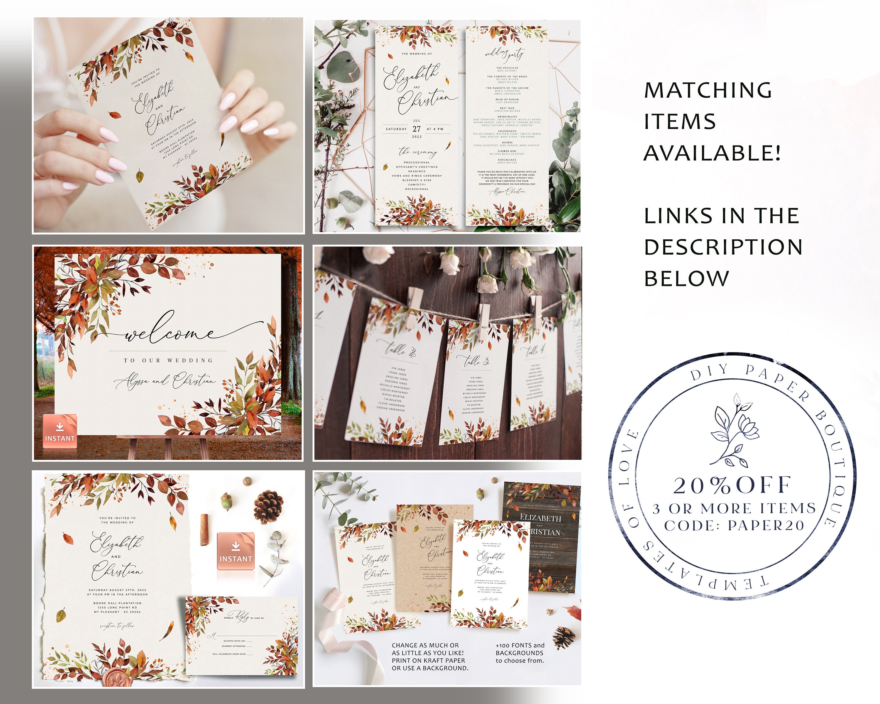 SIENNA Rustic Fall Wedding Programs Template Autumn Leaves - Etsy