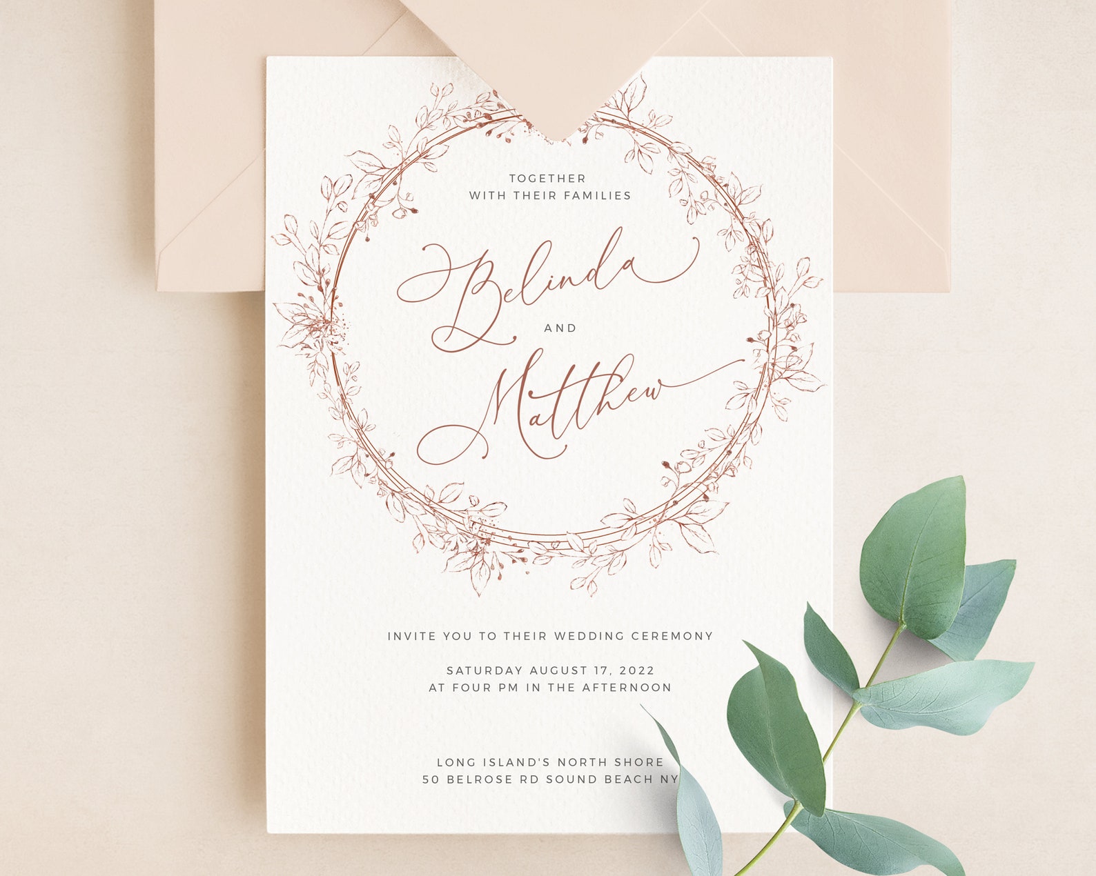 SIRI Rose Gold Wedding Invitation Templates Boho Rosegold - Etsy