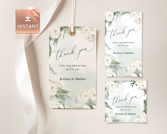 NEVE White Rose Favor Tags Template Guest Gift Tags | Etsy