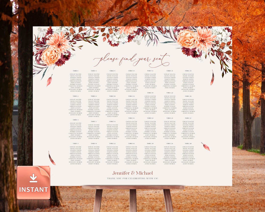 SHAYNE - Fall Wedding Seating Chart, Seating Chart Wedding, Seating ...