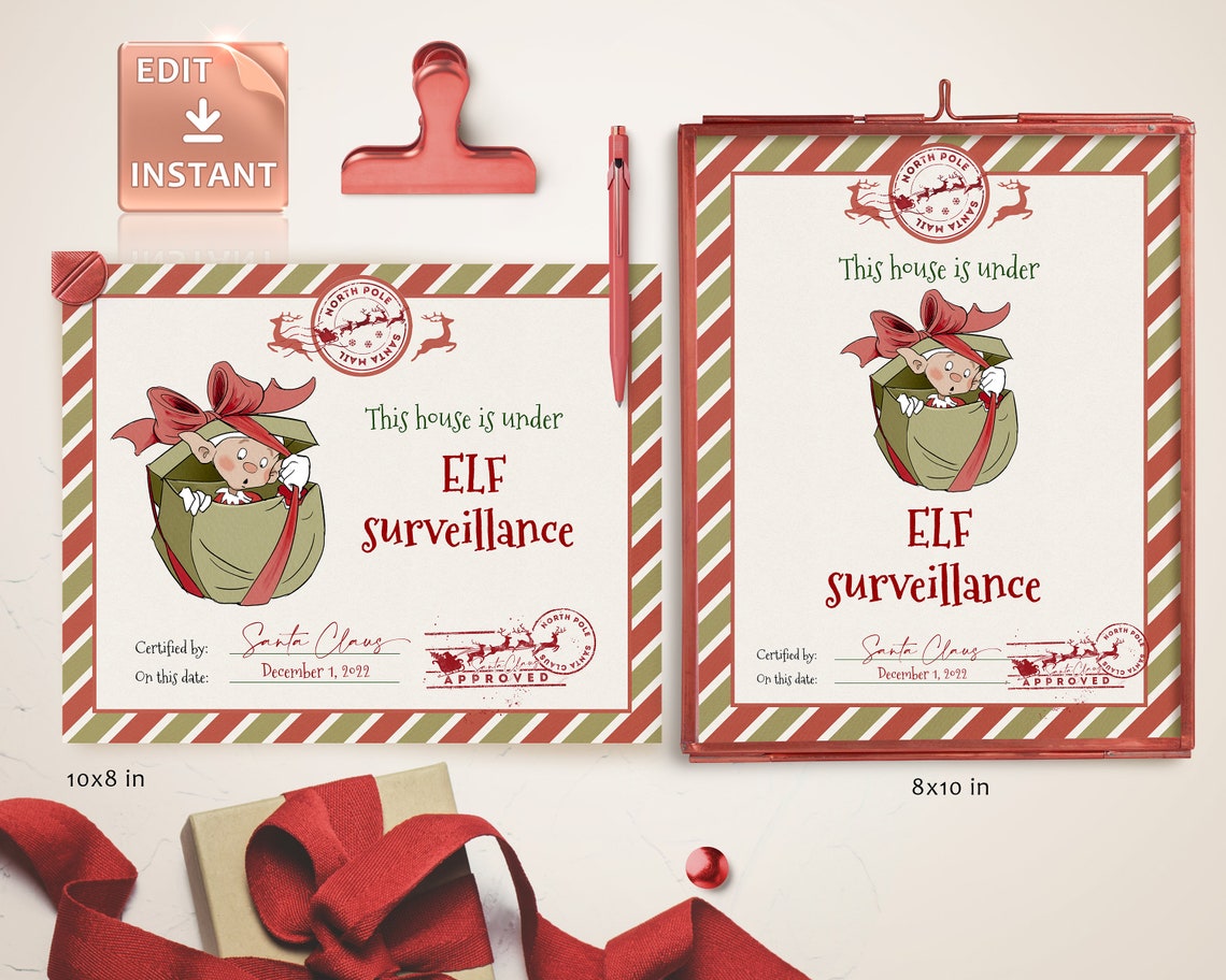 Elf Surveillance Sign Editable Christmas Sign Elf Accessories - Etsy