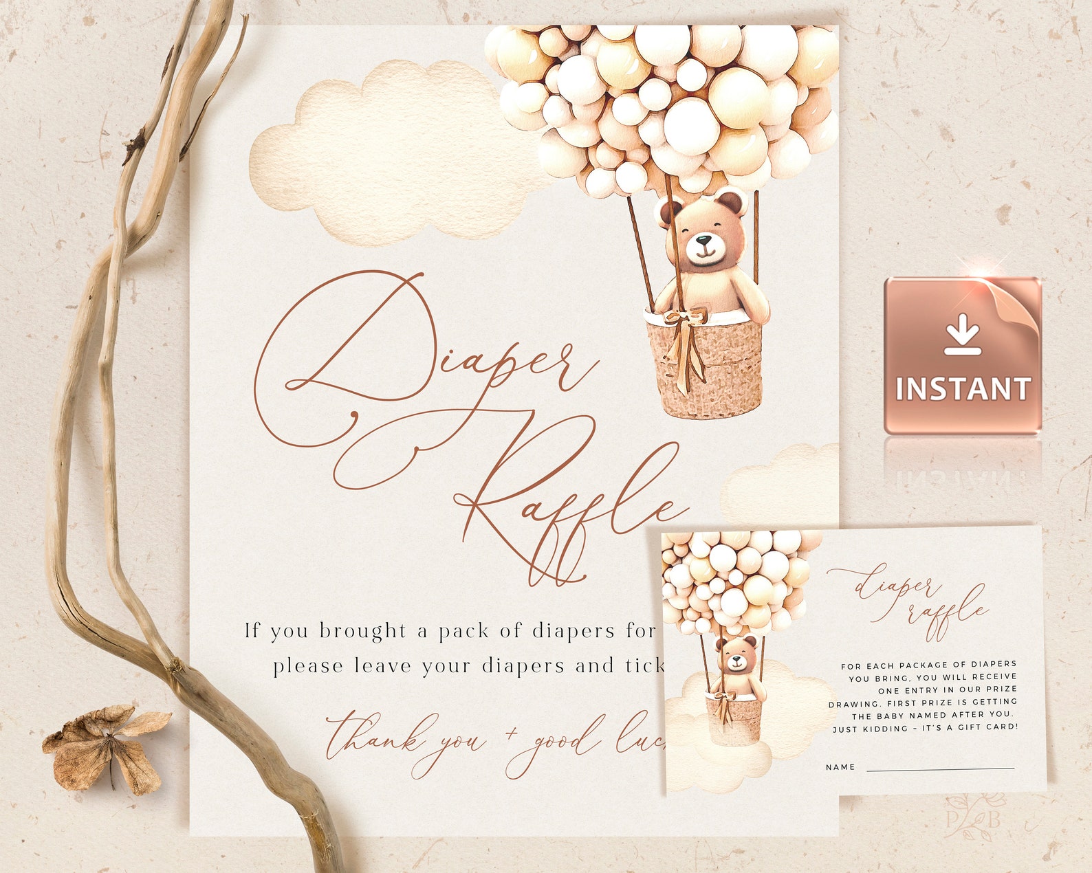 Bear Diaper Raffle Sign and Tickets Balloons Baby Shower - Etsy