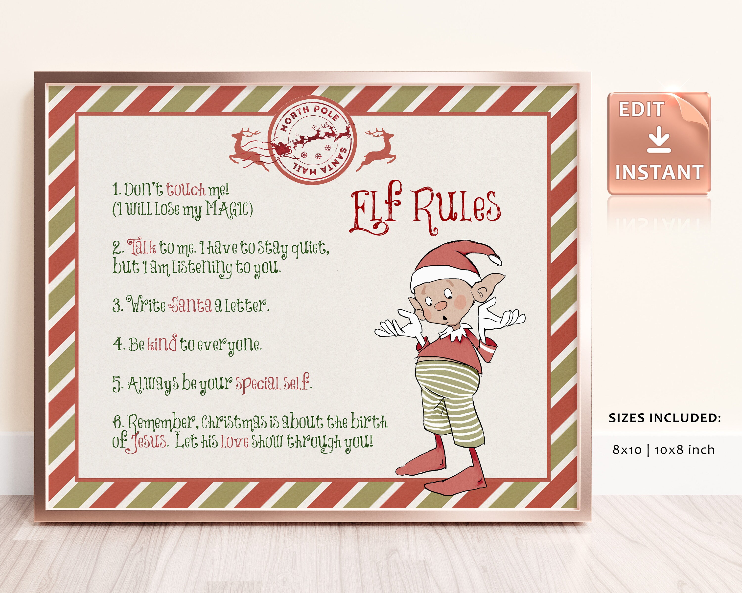 Elf Rules Sign Editable Christmas Sign Elf Accessories - Etsy
