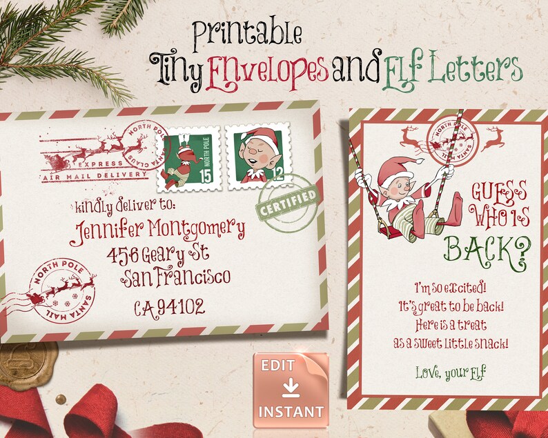 Christmas Elf Letter and Envelope Template Editable Tiny Elf Arrival ...