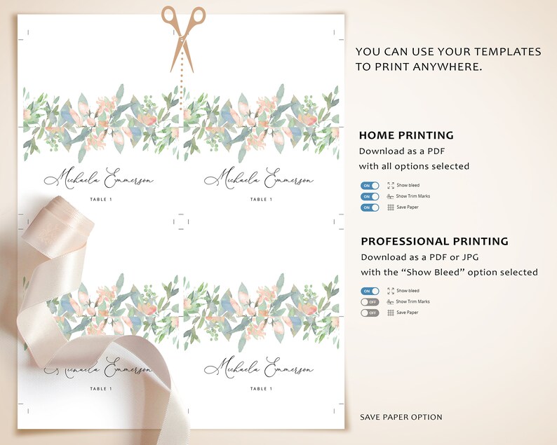 TIFF Printable Table Name Card Wedding Place Cards Blush - Etsy