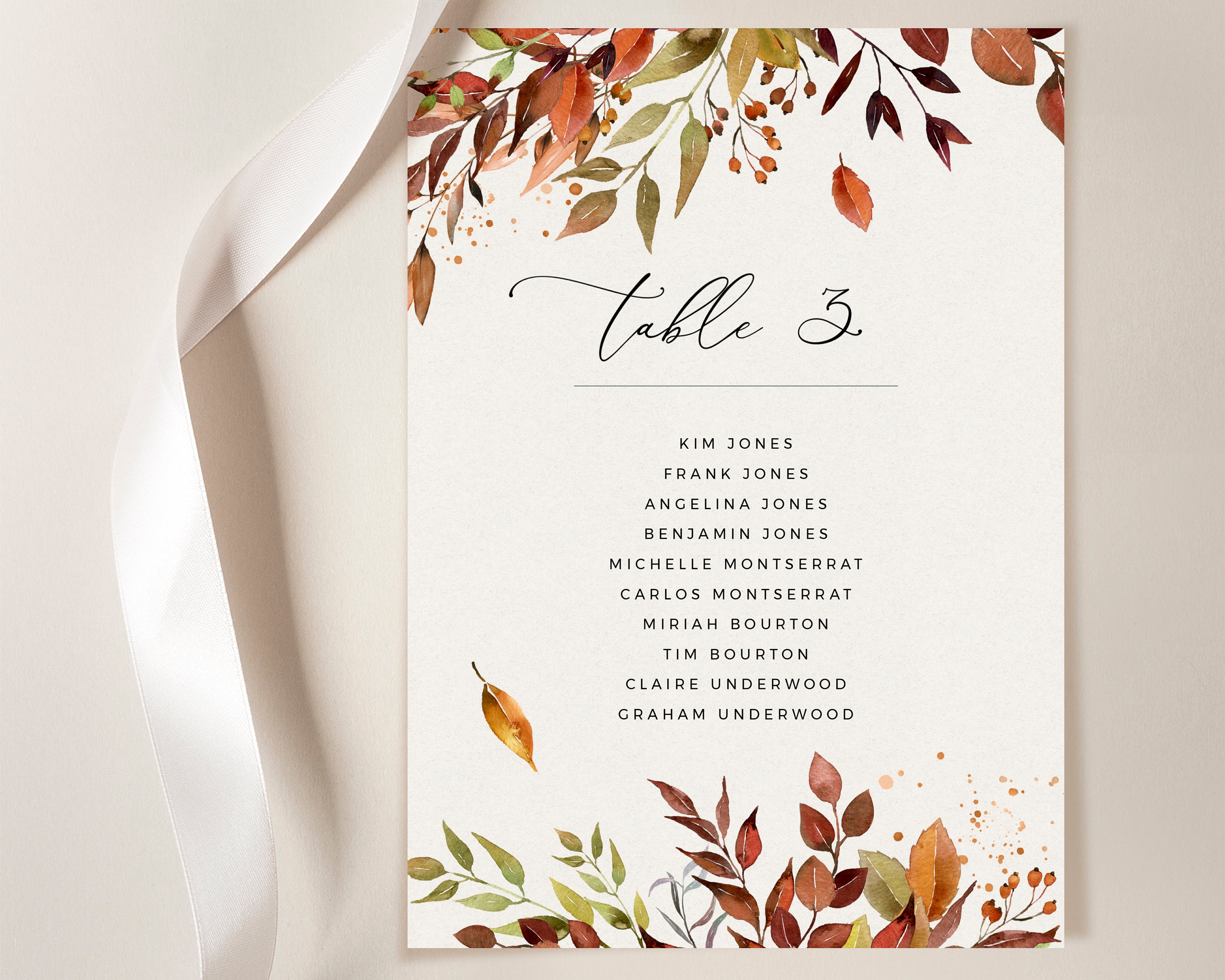 SIENNA Wedding Table Number Card Autumn Cards Burnt Orange Table Number ...