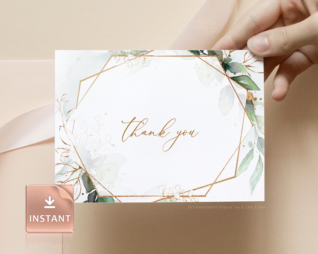 CLEO - Geometric Thank You Card Template, Folded and Single Sided Thank ...