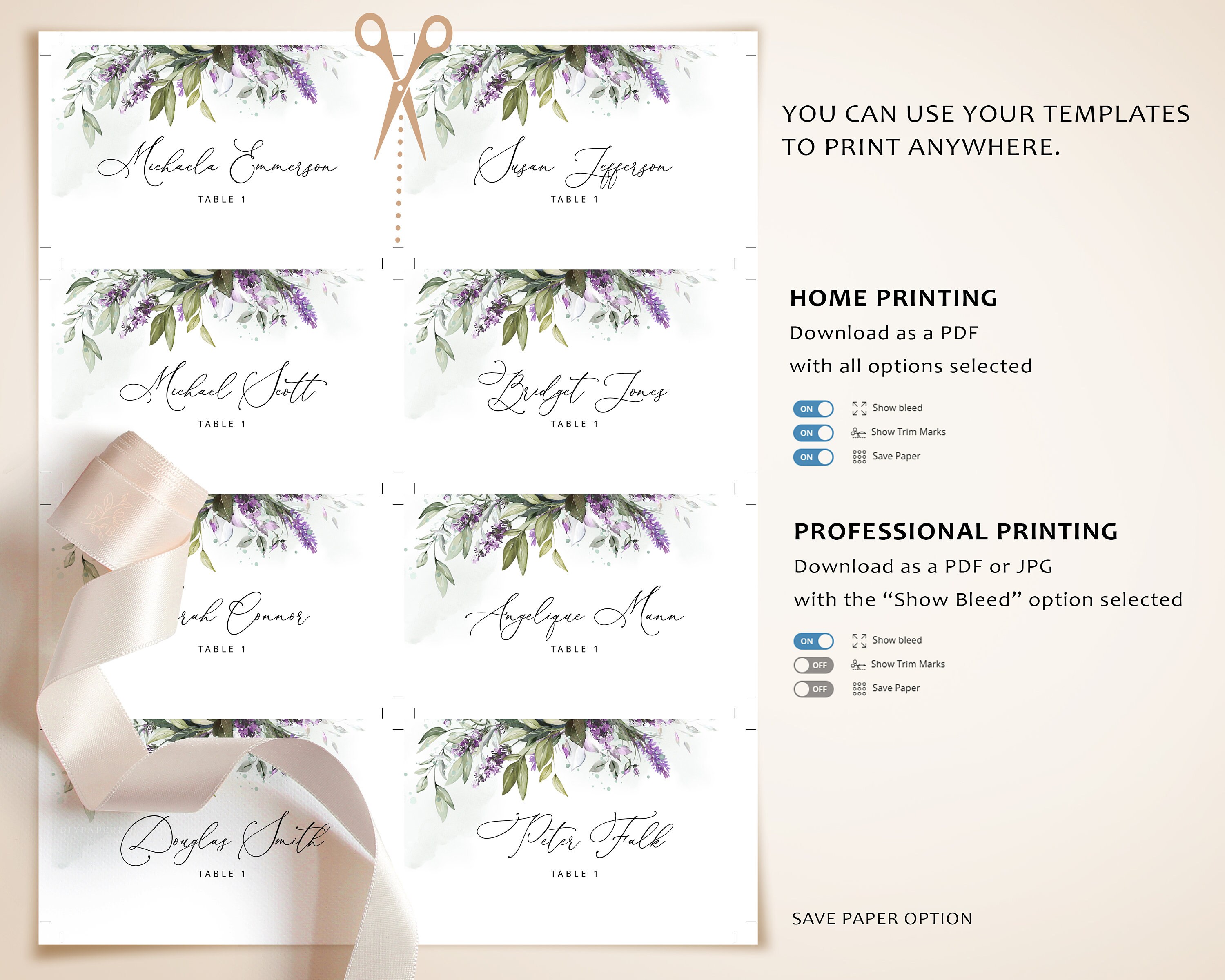 LAMI Lavender Table Name Card Purple Wedding Place Cards | Etsy