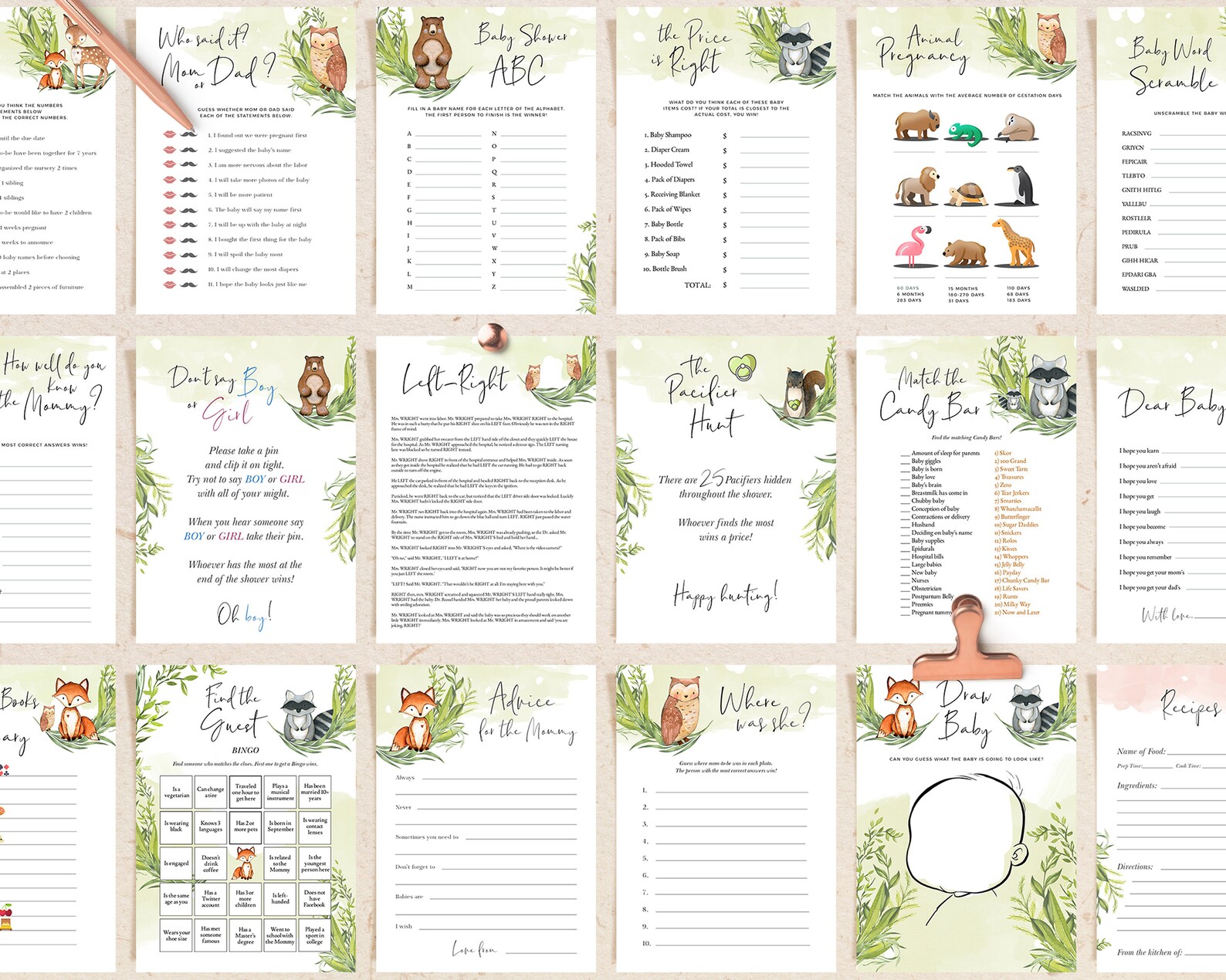 WOODLAND Emoji Pictionary 34 Printable Baby Shower Games, Who Said It ...