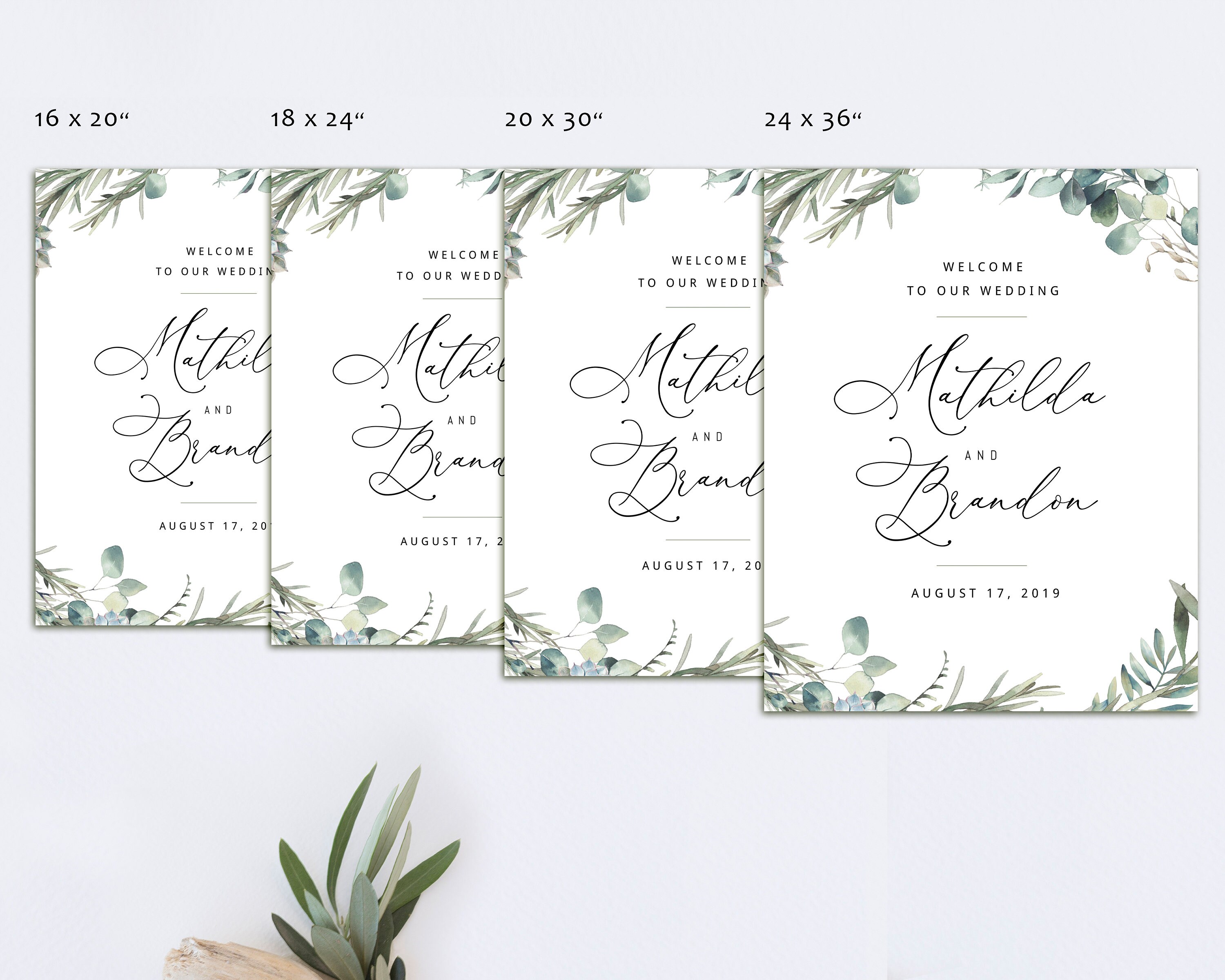 Eucalyptus Wedding Welcome Poster: Rosemary Greenery, Editable Template ...
