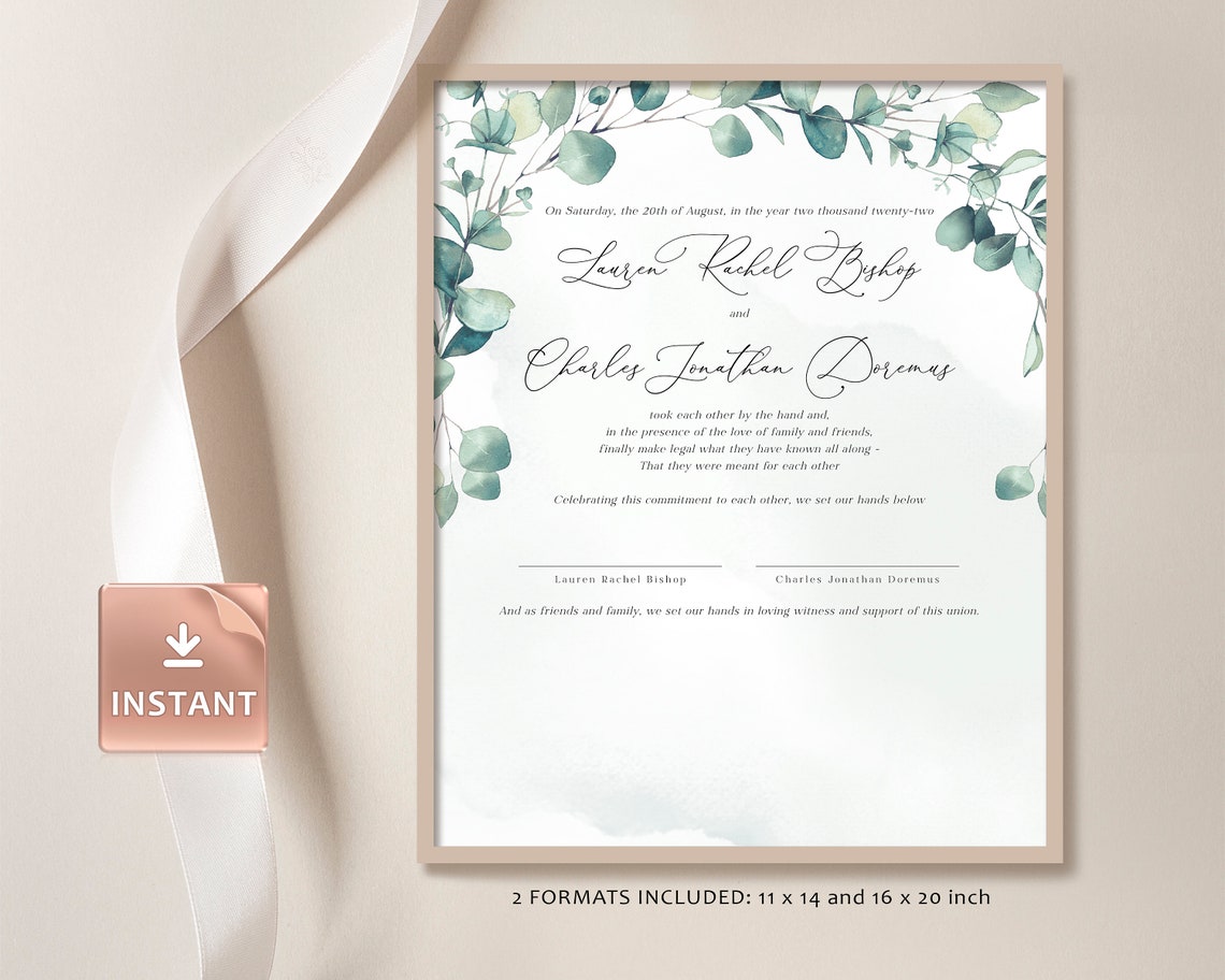 LAILA Printable Marriage Certificate Template Greenery | Etsy