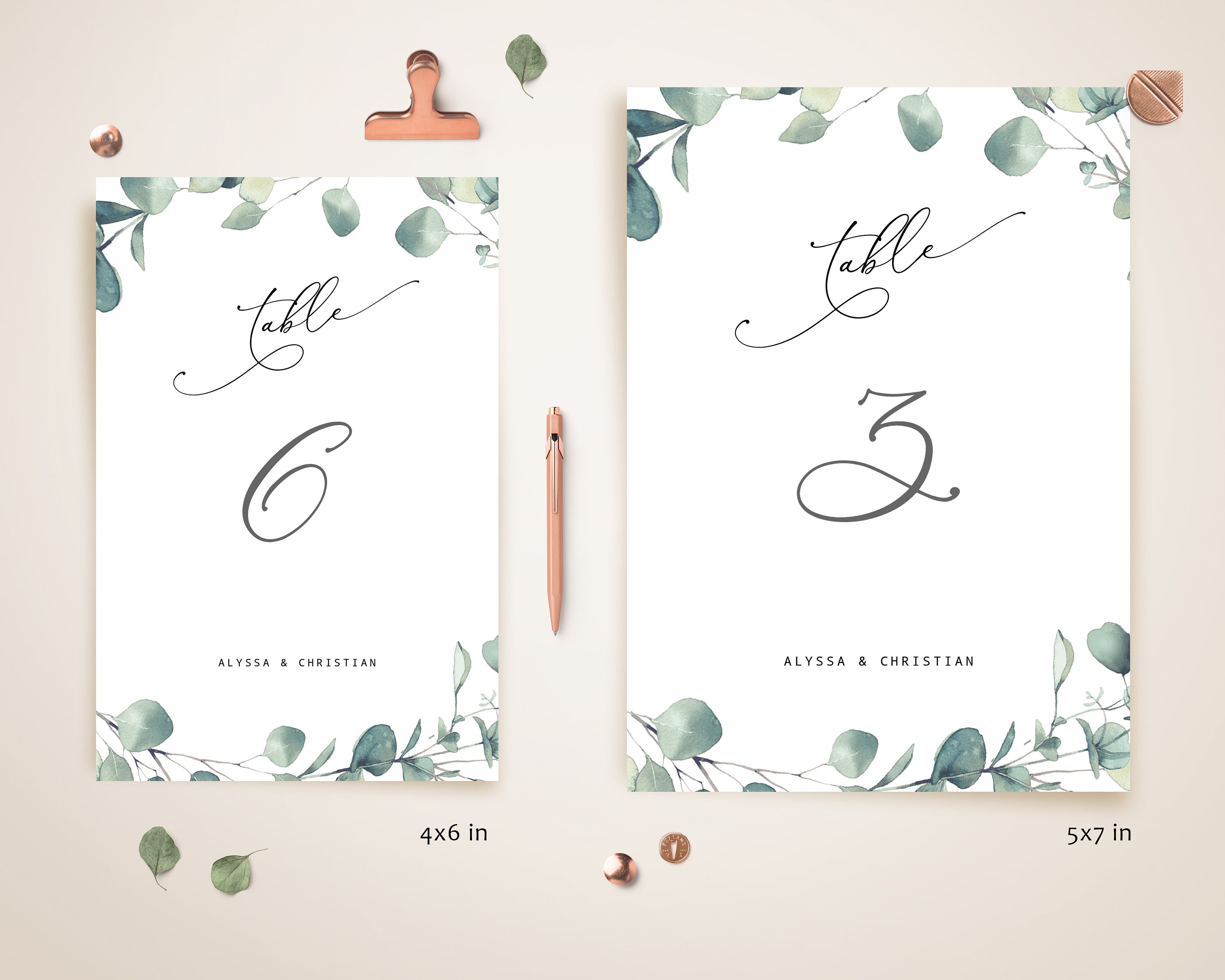 LAILA Eucalyptus Table Numbers Watercolour Greenery Leaves | Etsy