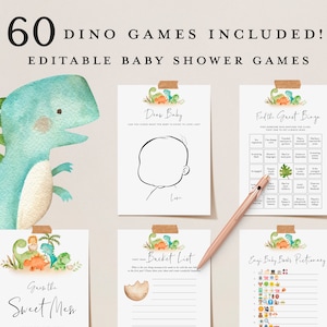 Dinosaur 60 Baby Shower Games, Editable Dino Baby Shower Games Bundle ...