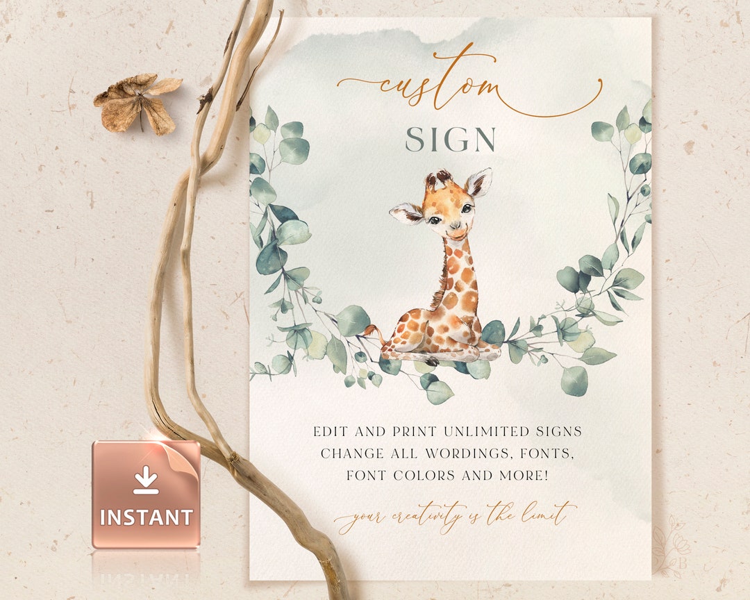 GIO - Giraffe Baby Custom Sign, Baby Shower Sign, Editable Baby Sign ...