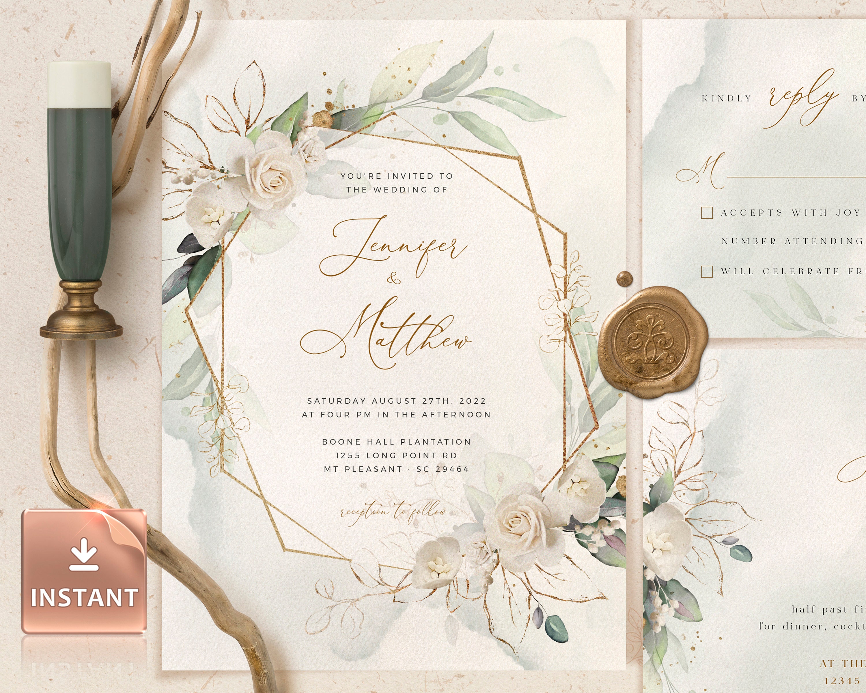 Weddig Editable Wedding Stationery Customizable Digital Download Boho 