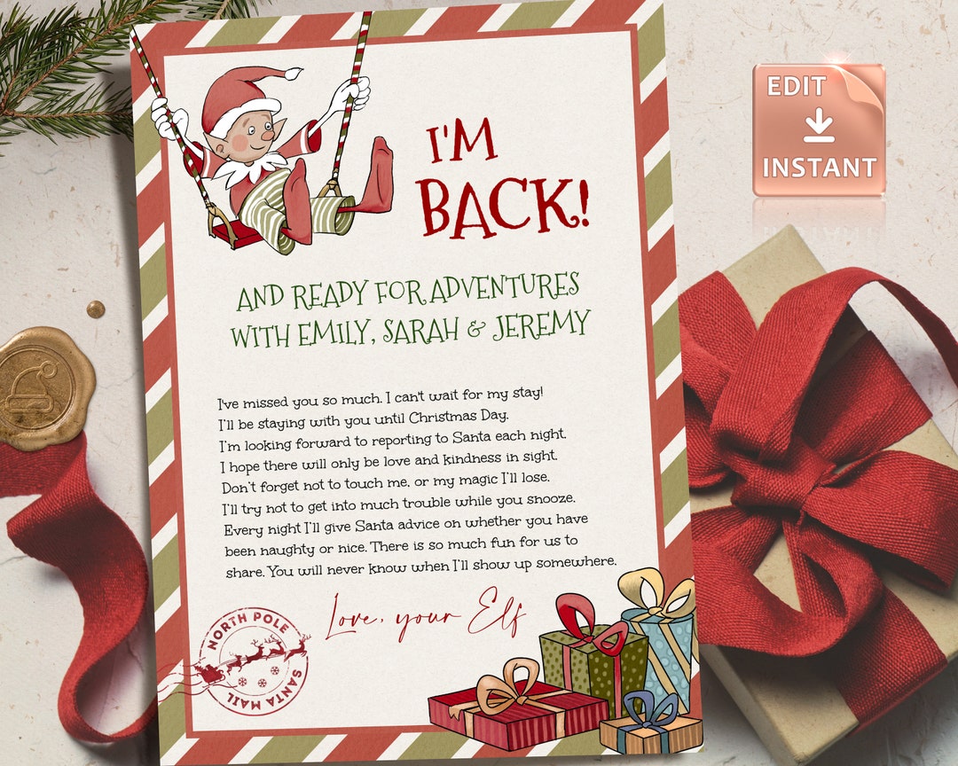 Personalized Elf Letter Welcome Back Letter From Elf Diy Printable ...