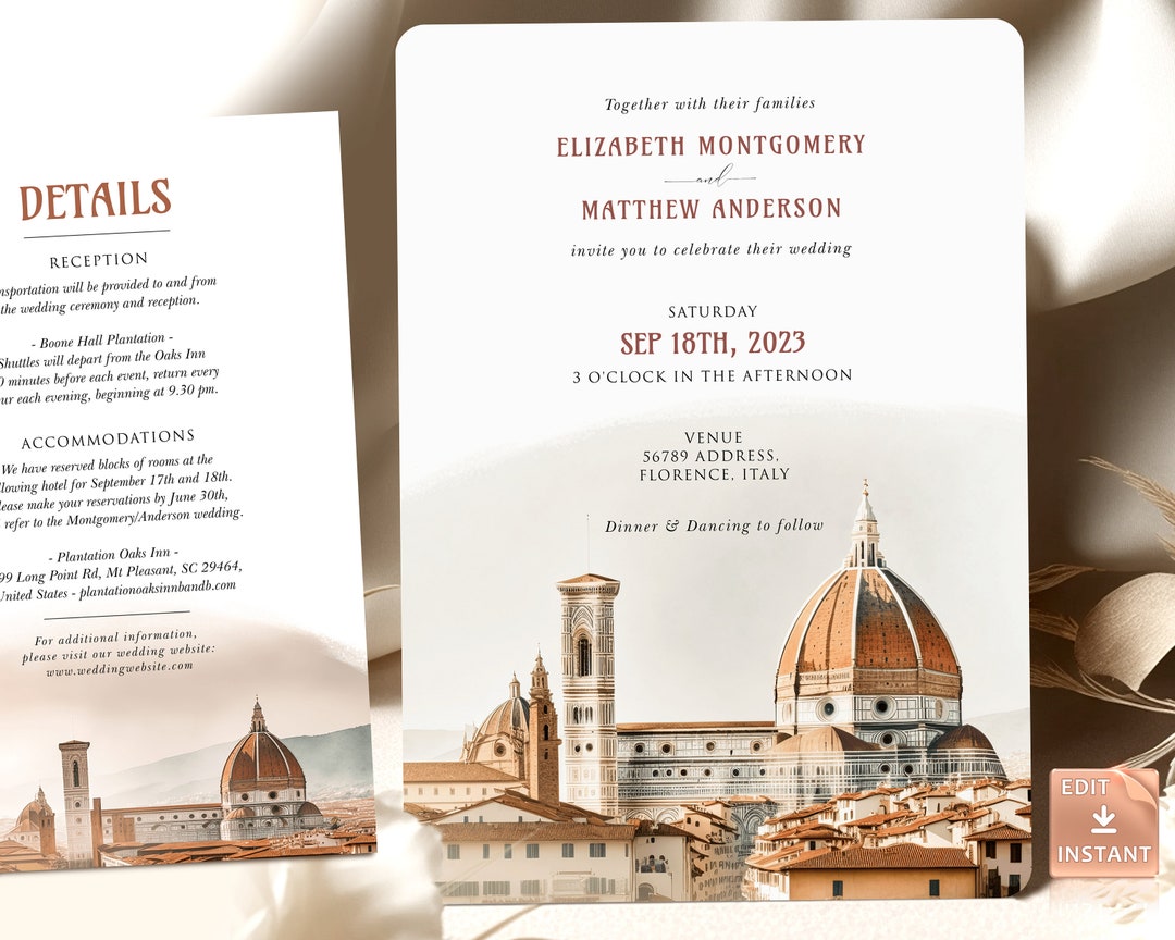 Florence Destination Wedding Invitation - Elegant Terracotta Script ...